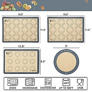 Silicone Baking Mat Set of 4, GUANCI Grade Food Baking mats Non-Stick Reusable Pizza Bakeware Mat for Making Macaroon, Pizza, Cookie, Pastry, Bread, Bun