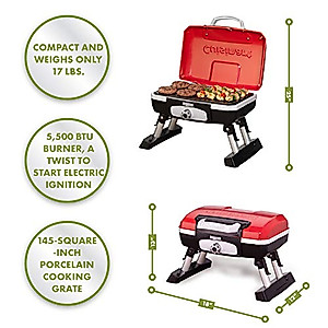 Cuisinart CGG-180T Portable, 17.6 x 18.6 x 11.8-Inch, Petit Gourmet Tabletop Gas Grill, Red & CCB-134 Comfort Grill Cleaning Brush