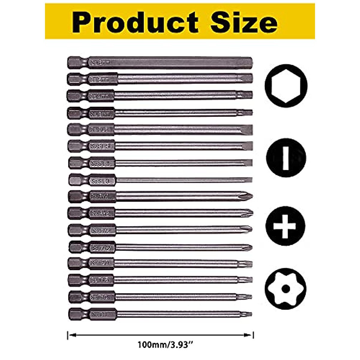 Rocaris 16 Pack 1/4 Inch Hex Shank Long Magnetic Screwdriver Bits Set 4 in Power Tools(Slotted+Cross+Hex+Plum blossom)