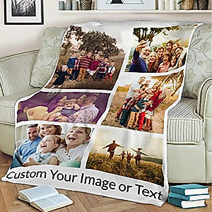 iBedding Custom Blanket - Personalized Blankets with Photos and Text Customized Picture Throw for Adult Kids Birthday Fathers Mothers Valentines Day Christmas (60"x80",6 Photos Collage)