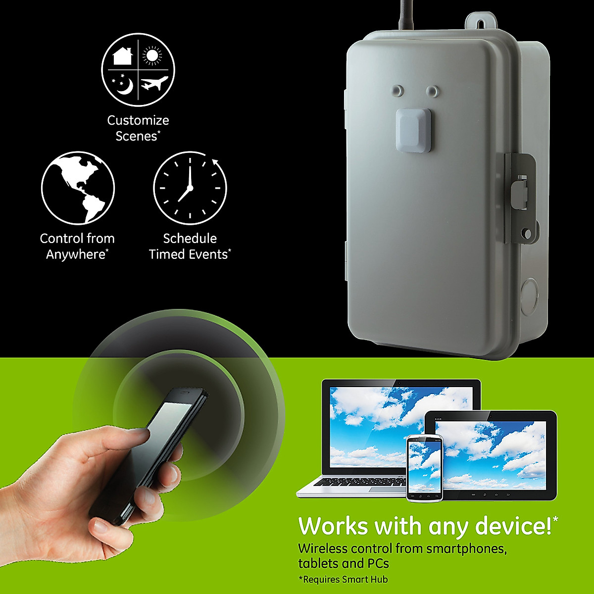 Enbrighten Z-Wave Plus 40-Amp Indoor/Outdoor Metal Box Smart Switch, Direct Wire, 120-277VAC, for Pools, Pumps, Patio Lights, AC Units, Electric Water Heaters, 14285, Gray