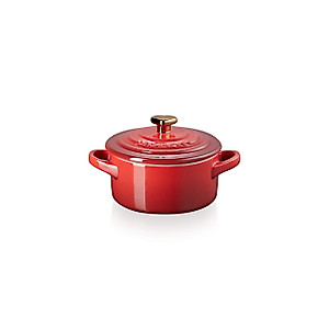 Le Creuset Cerise with Gold Heart Knob Stoneware Mini Round Cocotte, 8 oz