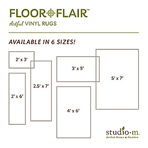 Studio M Floor Flair Lisbon - Black and Grey - 2.5 x 7 Ft Decorative Vinyl Rug - Non-Slip, Waterproof Floor Mat - Easy to Clean,, Ultra Low Profile - Printed in The USA