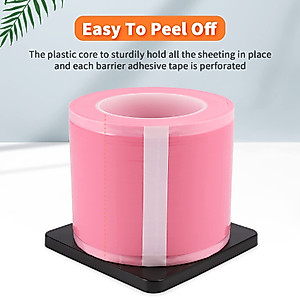 Annhua Barrier Film Dental Surface Barriers Adhesive Tape Sheets, Pink Dental Barrier Tape Tattoo Tape 4" x 6" Disposable Barrier Sheets with Edge Dispenser Box - 1200 Sheets|1 Roll