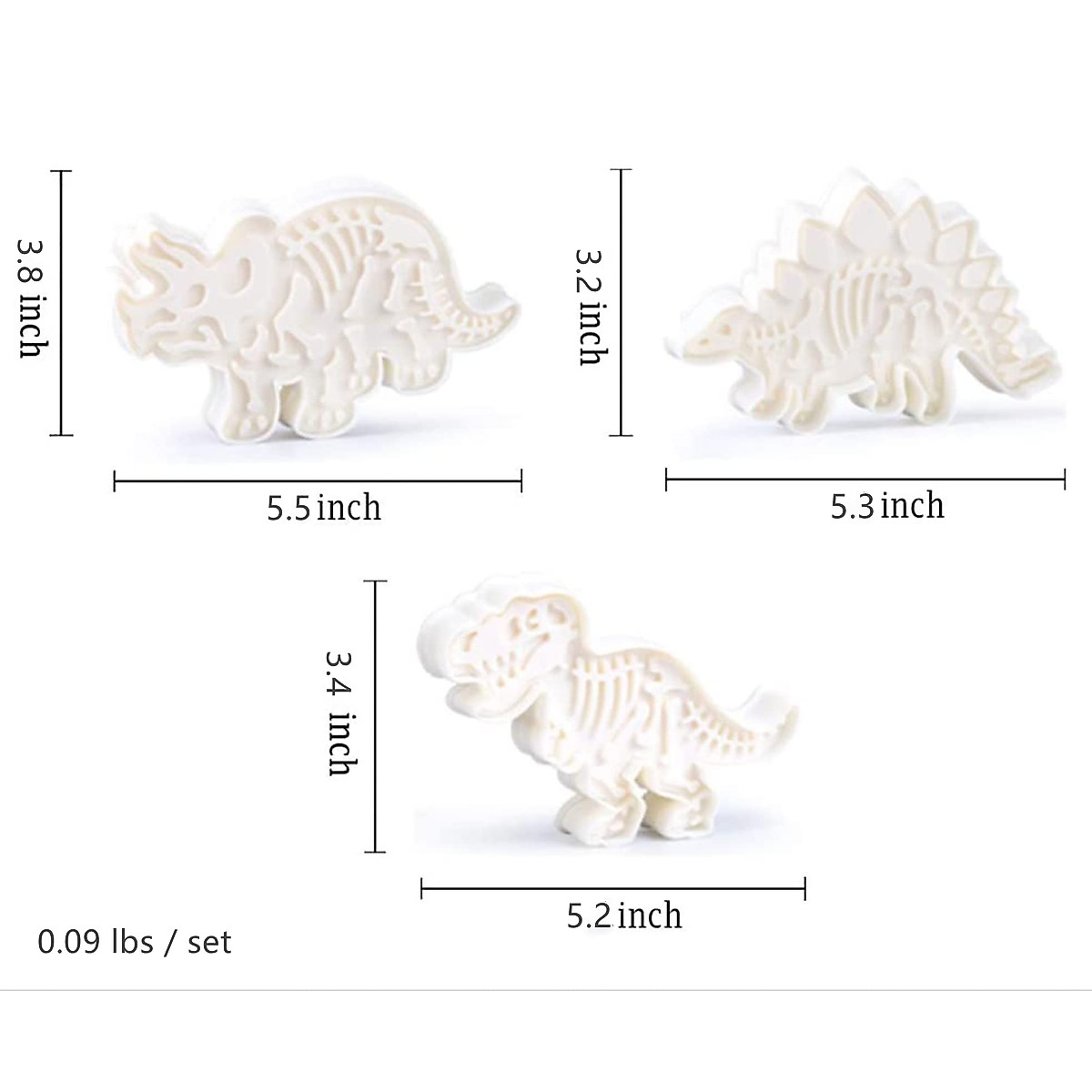 Elesinsoz 3 Set Dinosaur Cookie Cutters Dino Biscuit Sandwich Fondant Vegetable Fruit Food Playdoh Stamp Embosser Press Mold with T-Rex Stegosaurus Triceratops Skeleton Fossil Bones