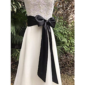 AIMECHA Special Occasion Dress Sash Wedding Sash Bridal Belts 4'' Wide Double Side (Black)