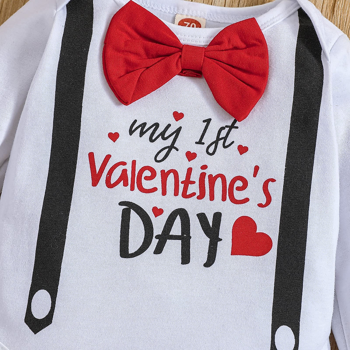 ODIMAME My 1St Valentines Baby Boy Outfits 3-6 Months Newborn Romper Clothes Pants Set Cute Hat Red 80cm