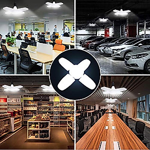 Maxziller 4 Pack 60W LED Garage Lights,6000LM Adjustable Garage Lights 110V LED Garage Lighting E26,Super Bright Garage Lights,6000k Nature White Garage Ceilling Light Including Extension Header