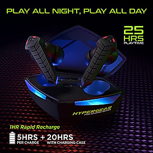HyperGear CobraStrike True Wireless Gaming Earbuds with Mic, Noise Isolating Ear gels, Touch Control, 60ms Low Latency, USB-C Quick Charge, Up to 25H Playtime