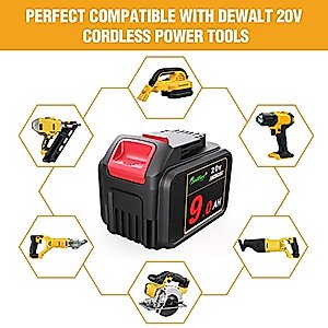 ZLWAWAOL DCB200 20V 9.0Ah Lithium-ion Replacement Battery Compatible with Dewalt 20V DCB200 DCB203 DCB204 DCB206 DCB209 DCD/DCF/DCG/DCS Series Cordless Tools with LED Display