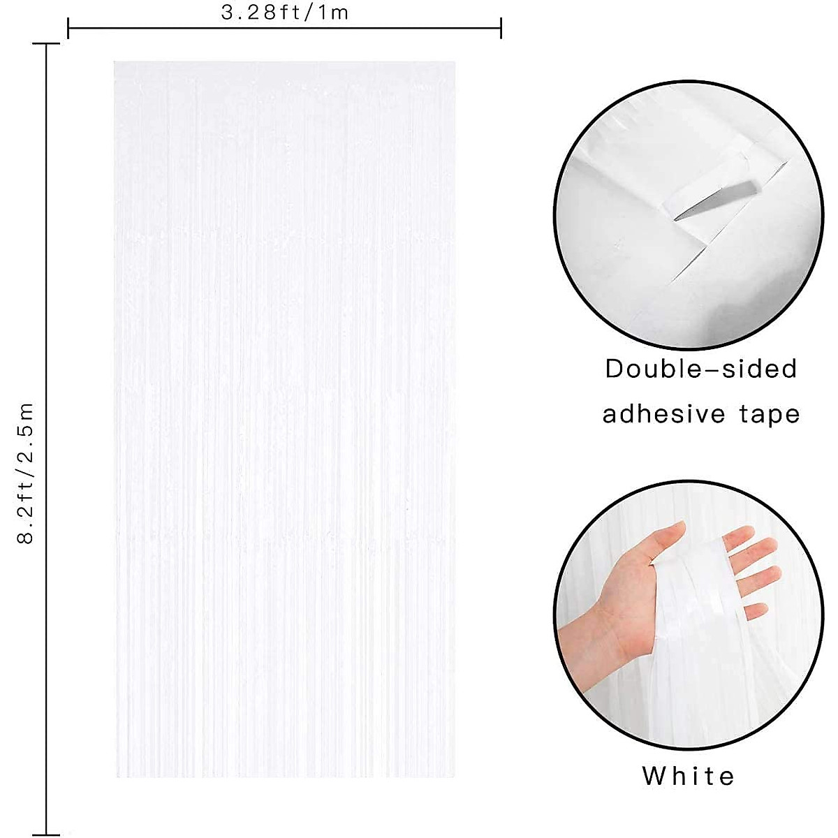 White Foil Fringe Curtain, 2PCS 3.28FT x 8.2FT Metallic Tinsel Door Curtains Photo Booth Backdrop for Wedding Birthday Bridal Shower Baby Shower Bachelorette Christmas Party Decorations