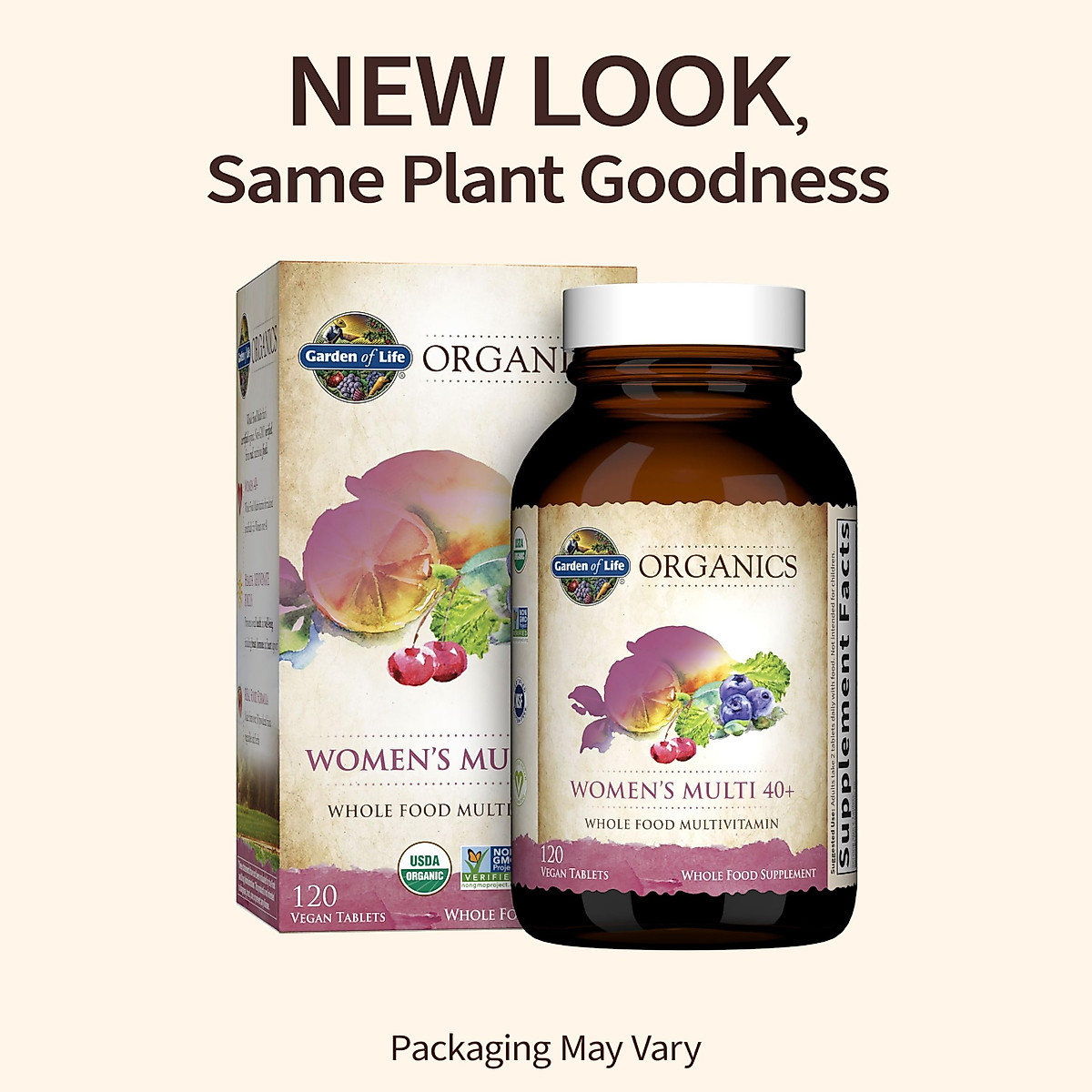 Garden of Life Organics Vitamins for Women 40 Plus - 120 Tablets, Womens Multi 40 Plus, Vegan Vitamins for Women Over 40, Hormone & Breast Health Support Blend, Whole Food Womens Multivitamin