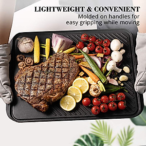 SENSARTE Nonstick Grill Griddle Pan with Handle, Cast Aluminum, Double Sided Reversible - Perfect for Gas Stovetop, Indoor/Outdoor Camping BBQ, 17.5 x 12.5 Inch