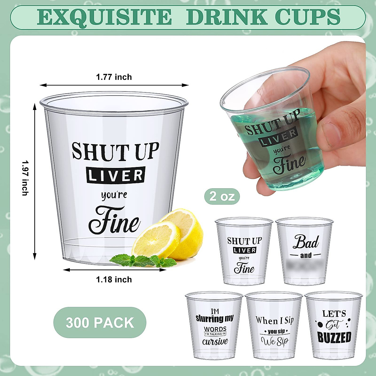 300 Pcs 2 oz Clear Disposable Plastic Cup Bulk Fun Mini Cups Transparent Small Tasting Cups for Adult Party Supplies Birthday Wedding