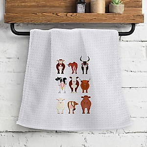 OHSUL Cute Cartoon Cows Heifers Bull Highly Absorbent Kitchen Towels Dish Towels Dish Cloth,Funny Cow Hand Towels Tea Towel for Bathroom Kitchen Decor,Cow Lovers Farm Girls Women Gifts