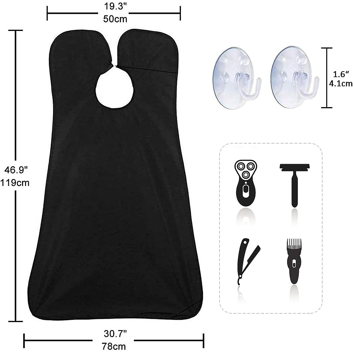Beard Bib Apron, Beard Hair Catcher Waterproof Non-Stick Grooming Cloth, Shaving & Trimming & Beard Hair Catcher, with 3 Suction Cups, Best Gifts for Men