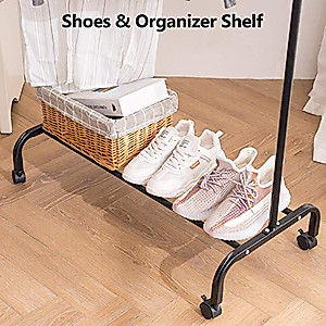 YOUDENOVA Clothes Rack on Wheels, Rolling Clothing Rack for Hanging Clothes, Clothing Garment Rack, Black