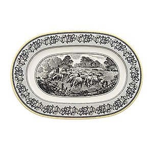 Villeroy & Boch Audun Ferme Oval Platter, 13.25 in, White/Gray/Yellow