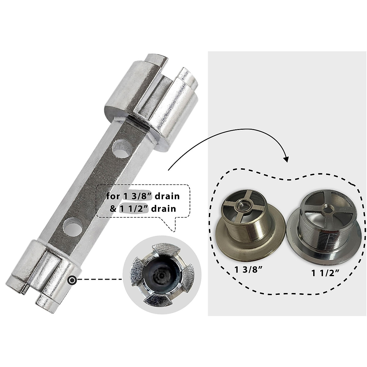 BearHut Tub Drain Remover Wrench Removal Tool Dual Ended Dumbell Wrench Heavy Duty Aluminum