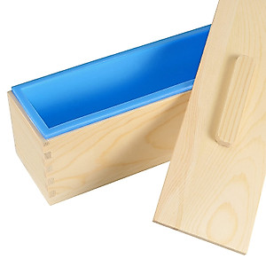 MAHIONG 3PCS 47oz Blue Silicone Soap Molds Kit, Rectangular Silicone Loaf Soap Making Molds with 3 Wooden Boxes and 3 Lids, DIY Supplies for Soap Making
