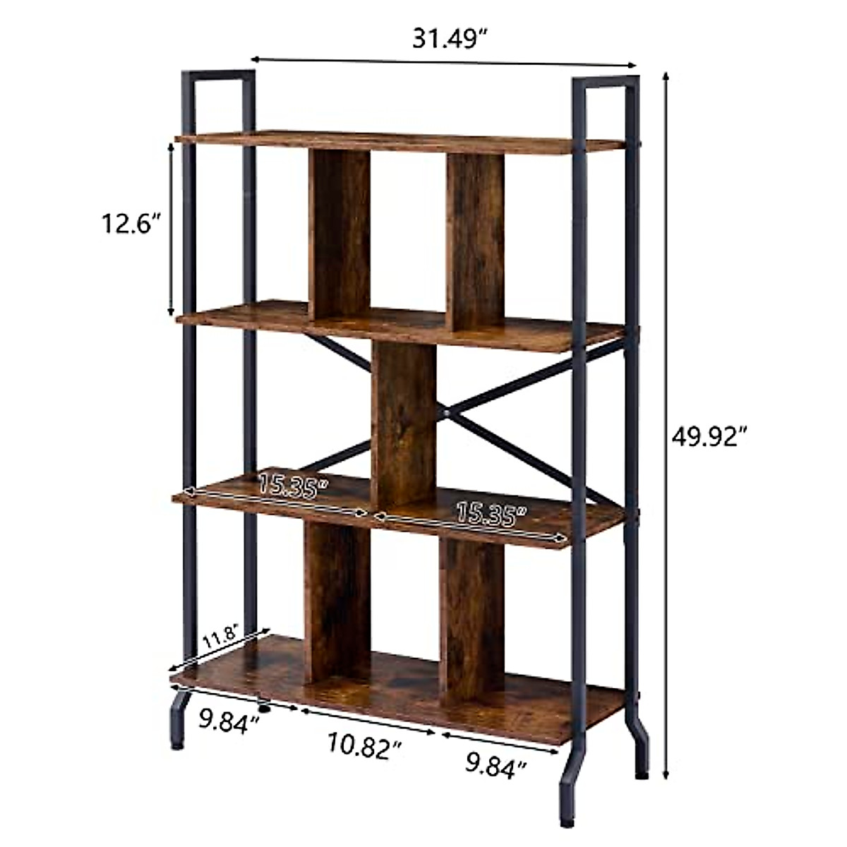 Tajsoon Bookshelf 4 Tier Tall Bookcase, Storage Rack Shelf with Steel Frame, Wood Bookcase Shelf Storage Organizer, Free Standing Storage Shelving Unit for Home Office, Living Room, Bedroom, Kitchen