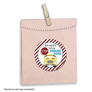 Stop to Say Thanks Traffic Themed School Bus Driver Appreciation Thank You Sticker Labels, 40 2" Party Circle Stickers by AmandaCreation, Great for Envelope Seals & Gift Bags