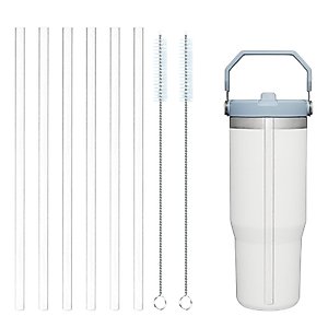 Plastic Straws for Stanley Iceflow 30oz Tumbler,6 Pack Replacement Clear Straws with 2 PCS Straw Cleaner Brush, Reusable Straw for Stanley 30 oz Iceflow Flip Cup (Clear, for Stanley Iceflow 30oz)