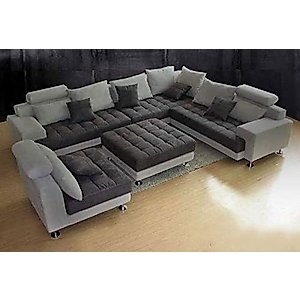Stendmar 5pc Reversible Modern 2 Tone Gray Microfiber Big Sectional Couch Sofa Set S150D-RG