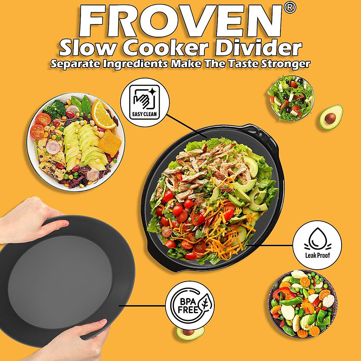 FROVEN 6 Quart Silicone Crockpot Liners. Thickened, Weighted and Sturdy Reusable Slow Cooker Liners Oval Compatible with most 6 QT Crock Pot Liners Slow Cooker Accessories. Leakproof, Dishwasher Safe