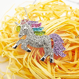 ALoveSoul Silver Rainbow Unicorn Pendant Necklace Fashion Necklace Gift for Women (Silver)