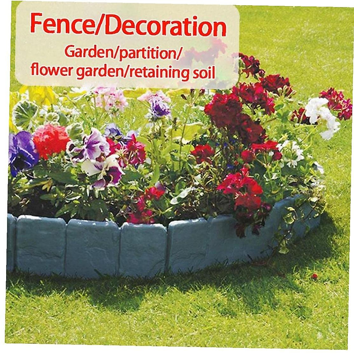 Ruluti 20pcs Flower Bed Decorative Fence Simulation Stone Plastic Garden Edging Border Interlocking Lawn Landscape Stakes, Gray