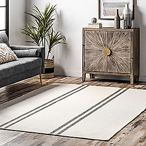nuLOOM Stacia Stripes Wool Flatweave Area Rug, 10' x 14', Ivory