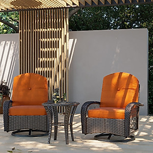 Apepro Patio Furniture Set,3 Pieces Outdoor Rocking Chair, Patio Wicker Chairs Set of 2,Patio Bistro Set with Premium Cushions and Coffee Table,Orange