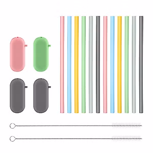 Sunseeke Reusable Silicone Straws Set - Odorless, for Stanley Travel Tumbler | 14 OZ to 20 OZ | Food Grade Platinum Silicone - 8 1/2" Long
