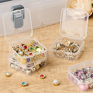 Mauproy Small Bead Organizers with Handle, 24 Pcs Plastic Storage Cases, Mini Clear Craft Containers with Hinged Lid and Label Small Parts Storage Boxes for DIY Art Craft Accessories