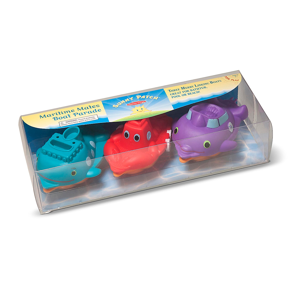 Melissa & Doug Sunny Patch Maritime Mates Boat Parade With 3 Linking Boats - Water Toys for Kids