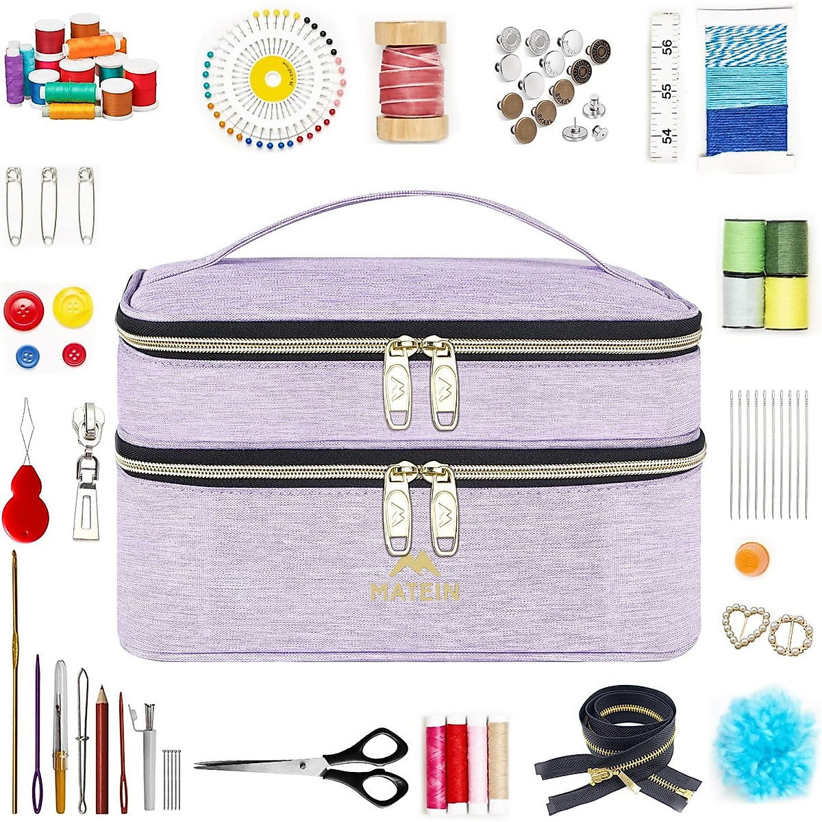 Sewing Supplies Organizer, Double-Layer Sewing Box Organizer Accessories Storage Bag, Large Sewing Basket Water Resistant Travel Women Sewing Gifts for Kit, Scissors, Thread, Pins, Needles, Clips