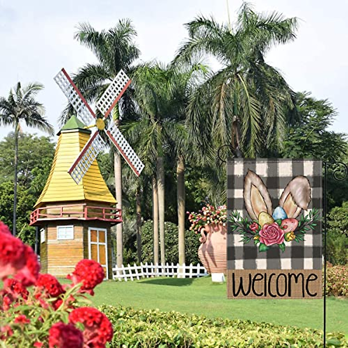 Easter Garden Flag 12 x 18 Inch Vertical Buffalo Plaid Double Sided Decorative Welcome Easter Bunny Ears Easter Decor for Outside Yard Outdoor Farmhouse Easter Decorations…