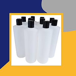 kelkaa 16oz HDPE Durable Squeezable Plastic Bottles with Black Press Disc Top Cap Natural Clear Container for Any Liquid Products, Multi-Purpose Empty Refillable Bottles (Pack of 10)