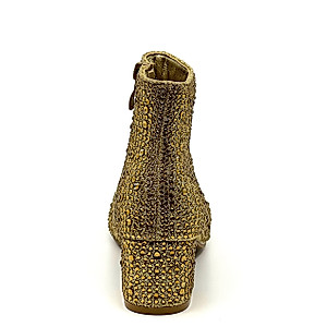 Forever Girls Rhinestone Boots Kids Low Heel Dress Booties Iceberg-12K Shoes Gold Rhinestone 2