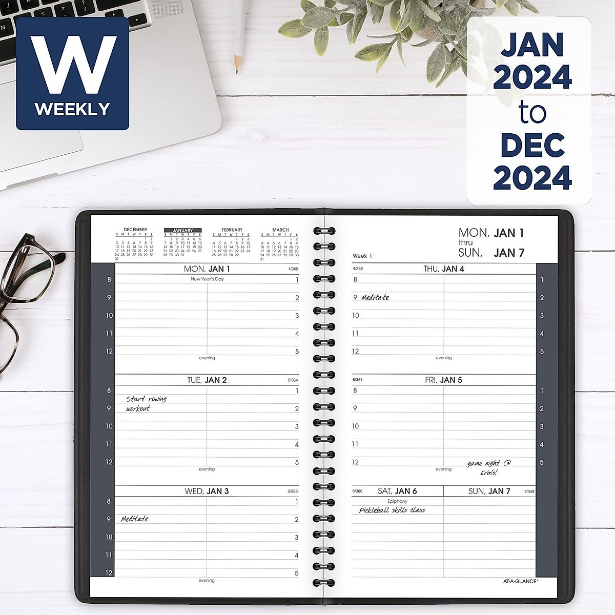 AT-A-GLANCE 2024 Weekly Appointment Book Planner, 5" x 8", Small, 13 Months, Black (701000524)