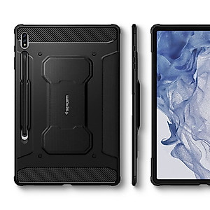 Spigen Rugged Armor Pro Designed for Galaxy Tab S8 Plus Case (2022) / Galaxy Tab S7 Plus Case (2020) with S Pen Holder - Black