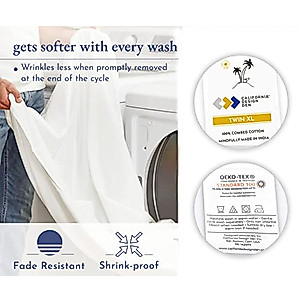 California Design Den Soft 100% Cotton Sheets Twin-XL Bed Sheet Set with Deep Pockets, 3 Pc Extra Long Twin Cooling Sheets with Sateen Weave (White)