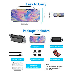 NexiGo Carrying Case and Game Accessories Kit for Nintendo Switch OLED, Game Accessories Bundle with Protective Case, Joystick Cap, Screen Protector (Sunset)