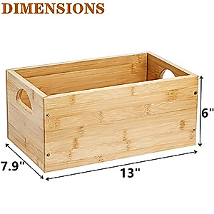 DEAYOU Bamboo Storage Bin, Bamboo Storage Box Crate Organizer Cube Container, Natural Deep Cubby Basket Holder with Handle for Bathroom, Books, Toys, Snack, Decor, Home, Kitchen, Office, Modular Open