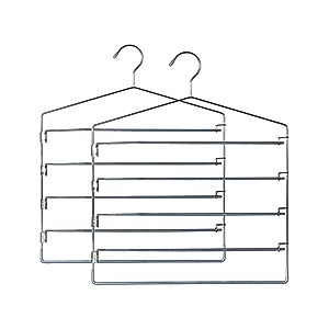 Hangers Pants Space Hanger Multiple Saving Organizer Arm Closet Hangers Jeans Pieces Rack Hanger Pants 2 Trousers with Non-Slip Pants Swing Rack Sink Rack for Top of Sink (Silver, One Size)