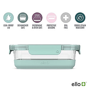 Ello Duraglass 10Pc Glass Meal Prep Container Set with Silicone Boot, Airtight Lids - BPA-Free, Dishwasher Safe