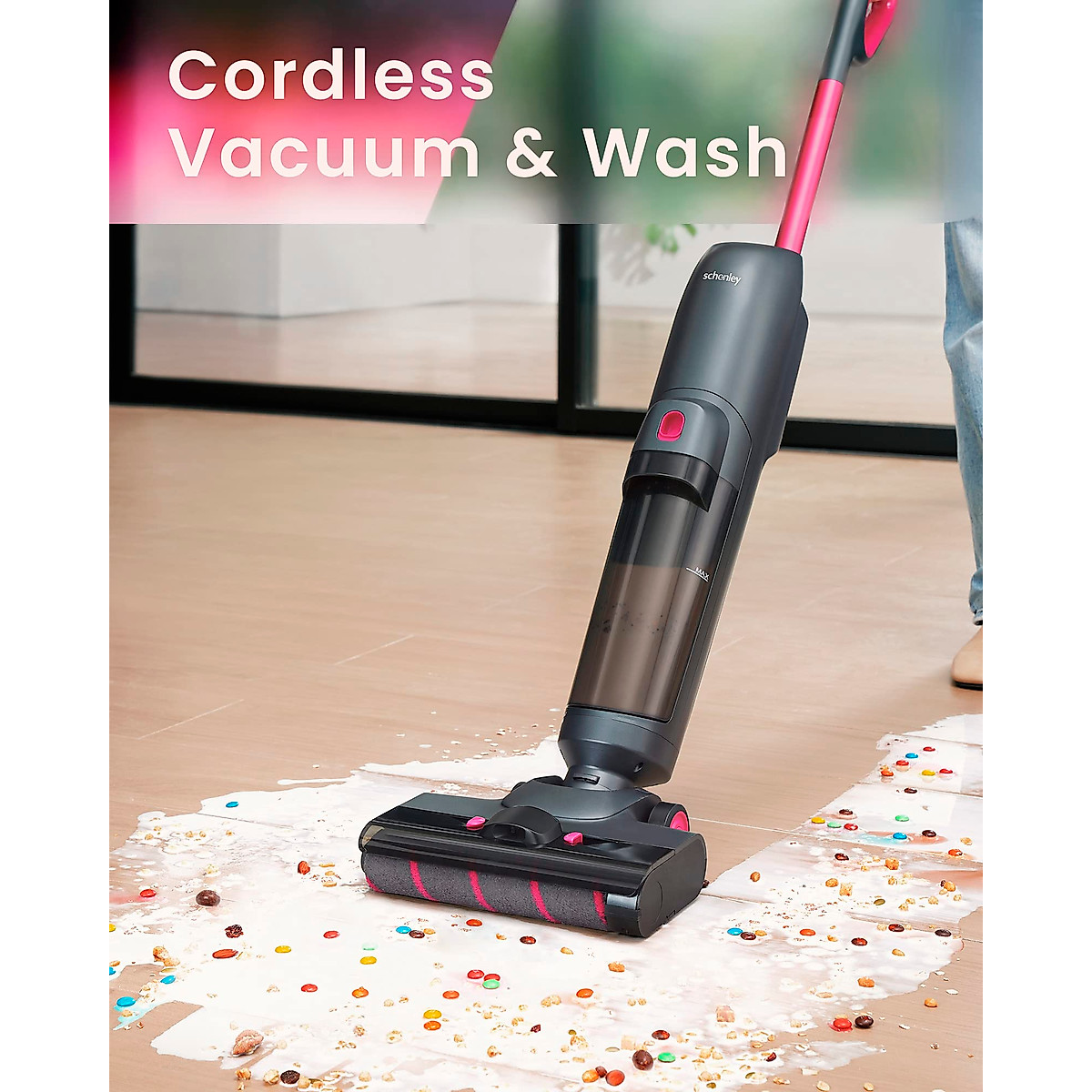 Schenley Wet Dry Vacuum Cleaner - Cordless Vacuum and Mop One-Step Cleaning for Hard Floors with Self-Cleaning and Air Dry, Smart Mess Detection, Enhanced Edge Cleaning, On-Demand Sprayer