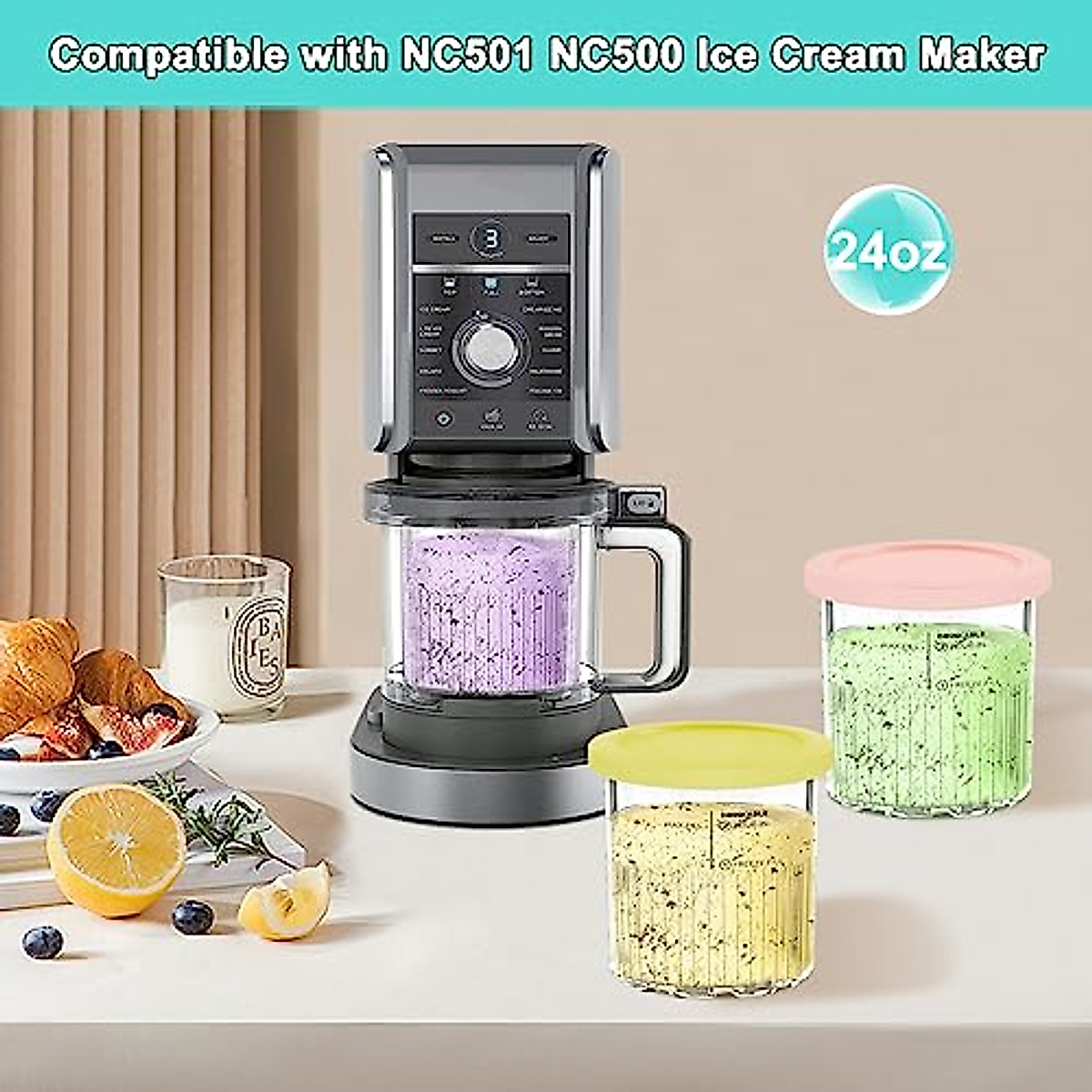 YQL 24oz Containers Replacement for Ninja Creami Deluxe Pints and Lids,Compatible with Ninja NC501 NC500 Series Creami Deluxe ice Cream Makers Dishwasher Safe(2 Pack)