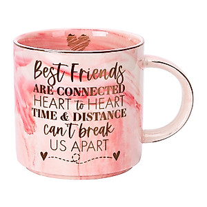 Best Friend Birthday Gifts for Women - Long Distance Friendship Gifts For BFF, Bestfriend, Besties, Christmas - Best Friends are Connected Heart to Heart - Cute Pink Marble Mug, 11.5oz Coffee Cup
